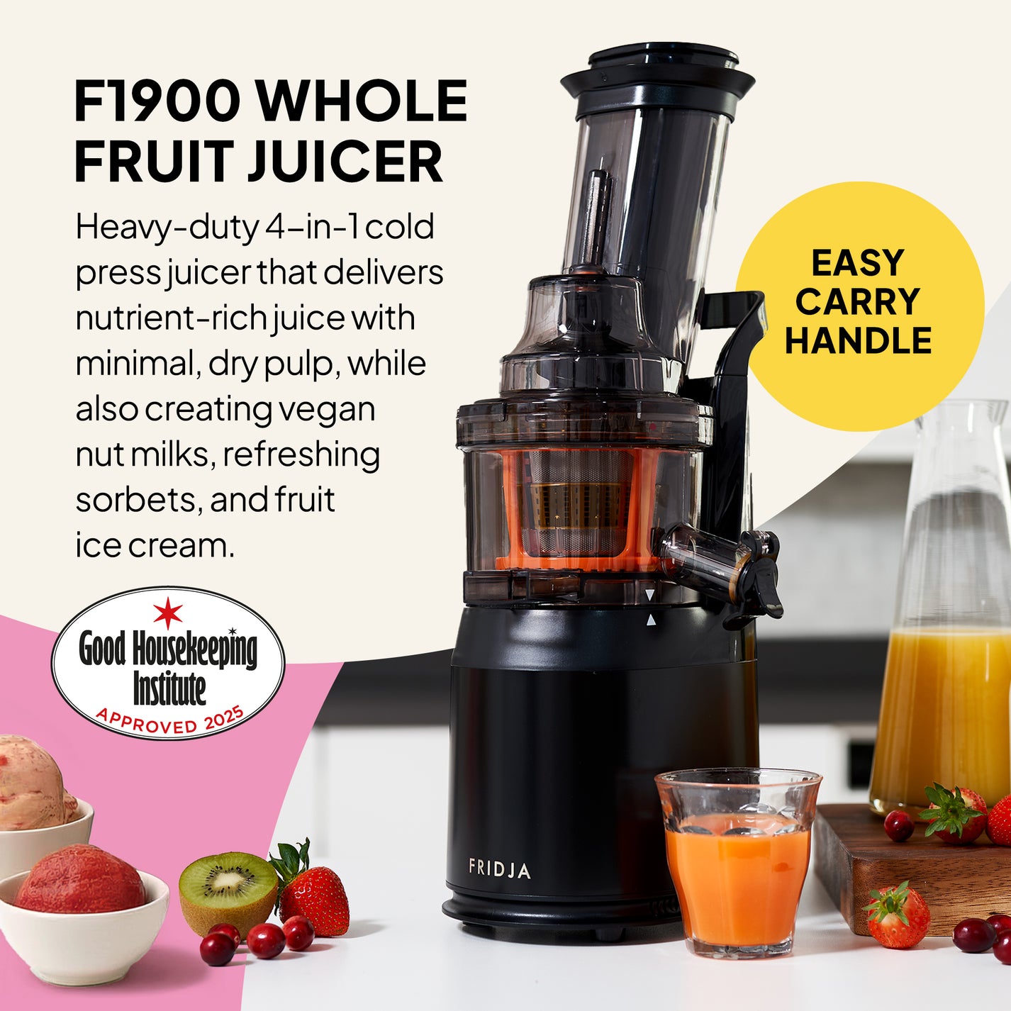 Whole Fruit Juicer | Black Stainless Steel Cold Press Juicer